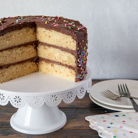 The Best Classic Yellow Birthday Cake with Chocolate Frosting - Barbara ...